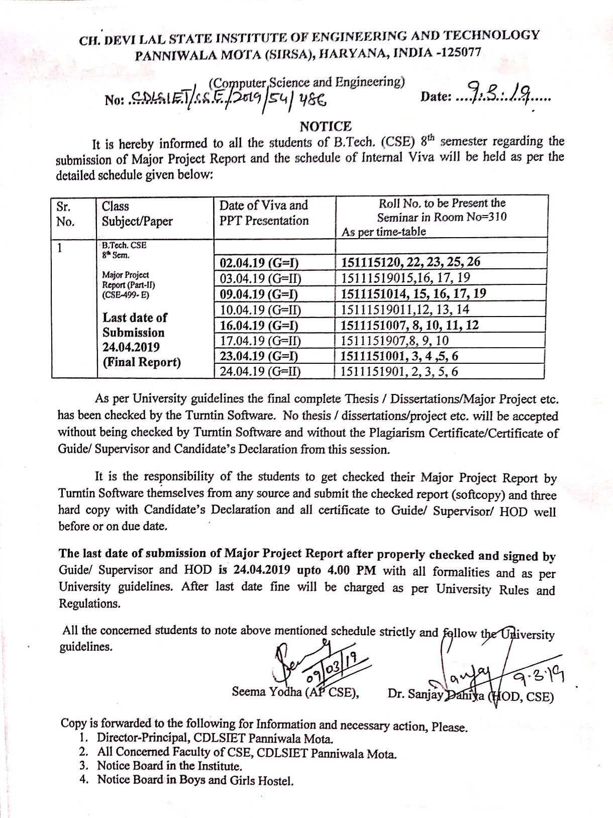 Notice for Major-Project part 2-CSE 8th Sem. | Ch. Devi Lal State ...
